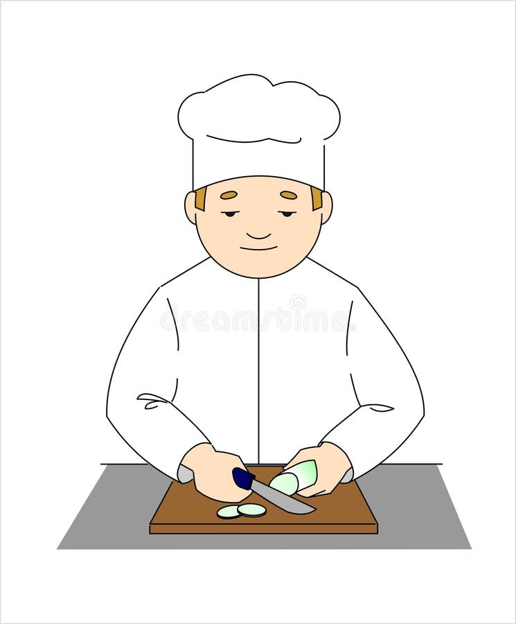 The Cook Cuts the Vegetables on a Cutting Board Stock Vector ...