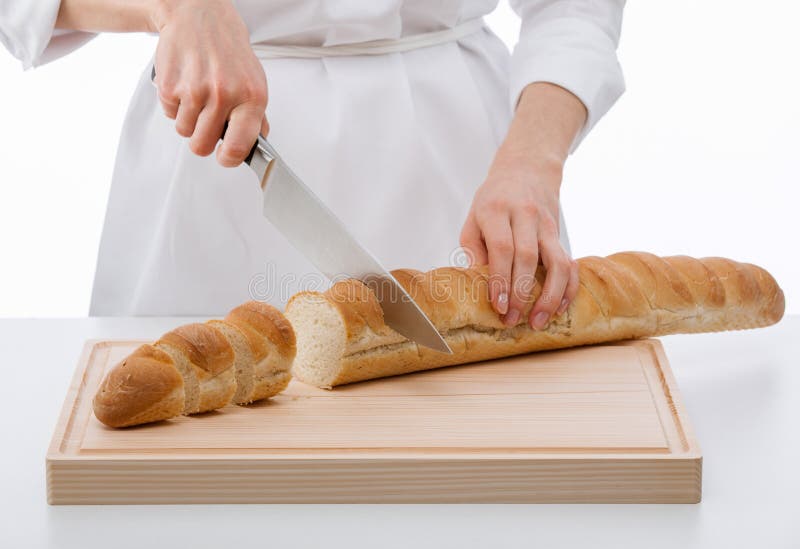 Cutting Bread on Wooden Board Stock Image - Image of bread, home: 55683459