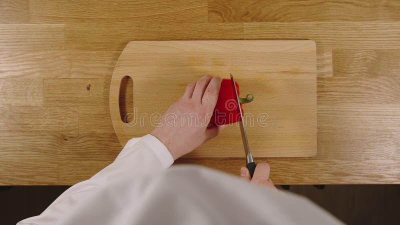 Cook Cutting Red Pepper on a Board Stock Photo - Image of vegetable ...