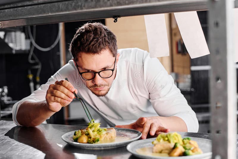 Cook Decorating Dish before Delivery Stock Image - Image of uniform ...