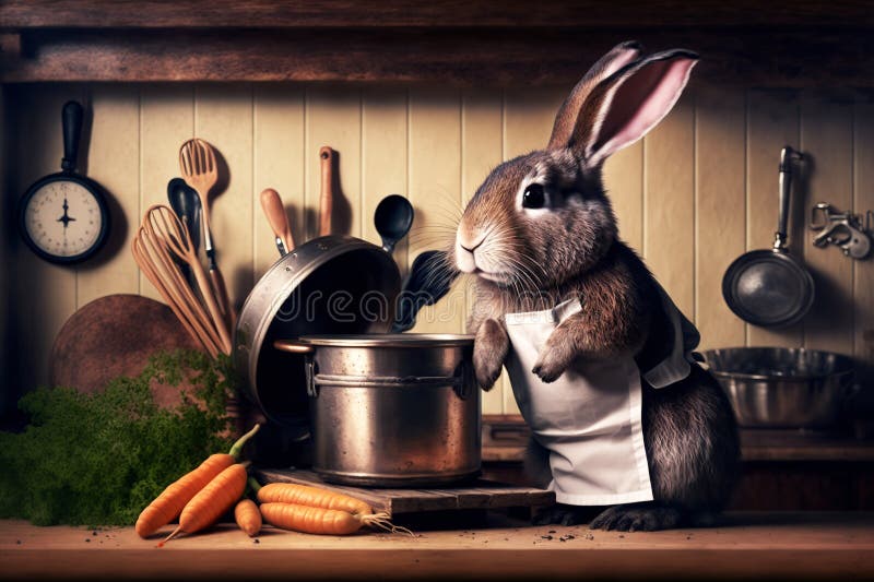 Cook Easter Bunny. Lovely Animal Chef. Generative AI. Stock ...