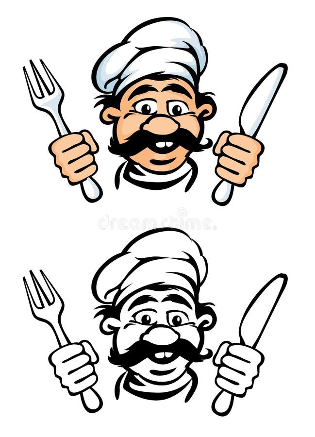 Cook Face with Knife and Fork Stock Illustration - Illustration of ...