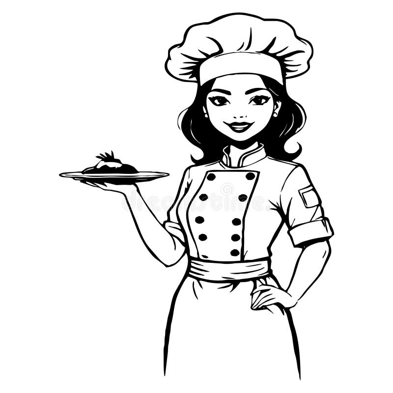 Cook . Fictional Character. Black and White Illustration Stock ...