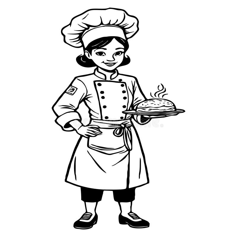 Cook . Fictional Character. Black and White Illustration Stock ...
