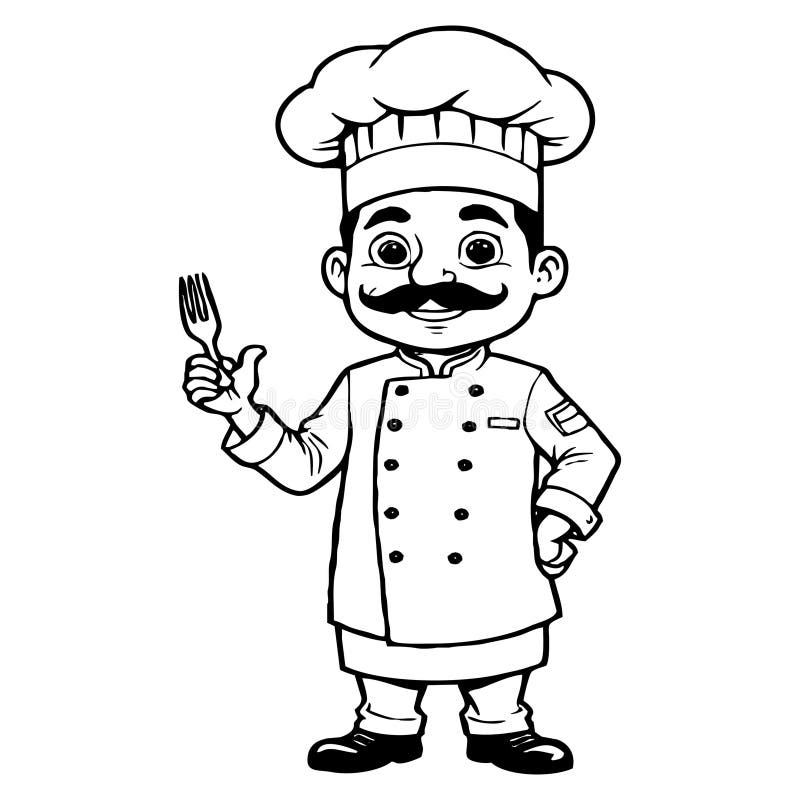 Cook . Fictional Character. Black and White Illustration Stock ...