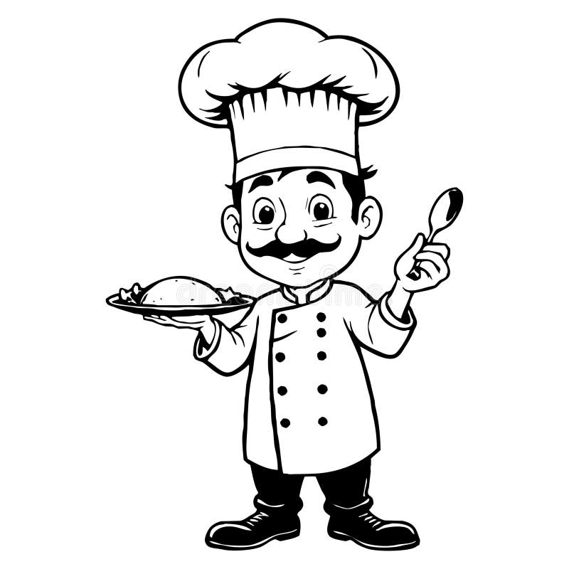 Cook . Fictional Character. Black and White Illustration Stock ...