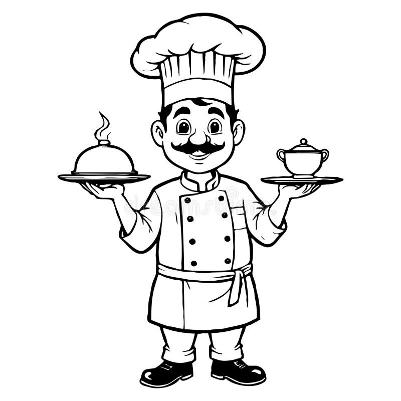 Cook . Fictional Character. Black and White Illustration Stock ...