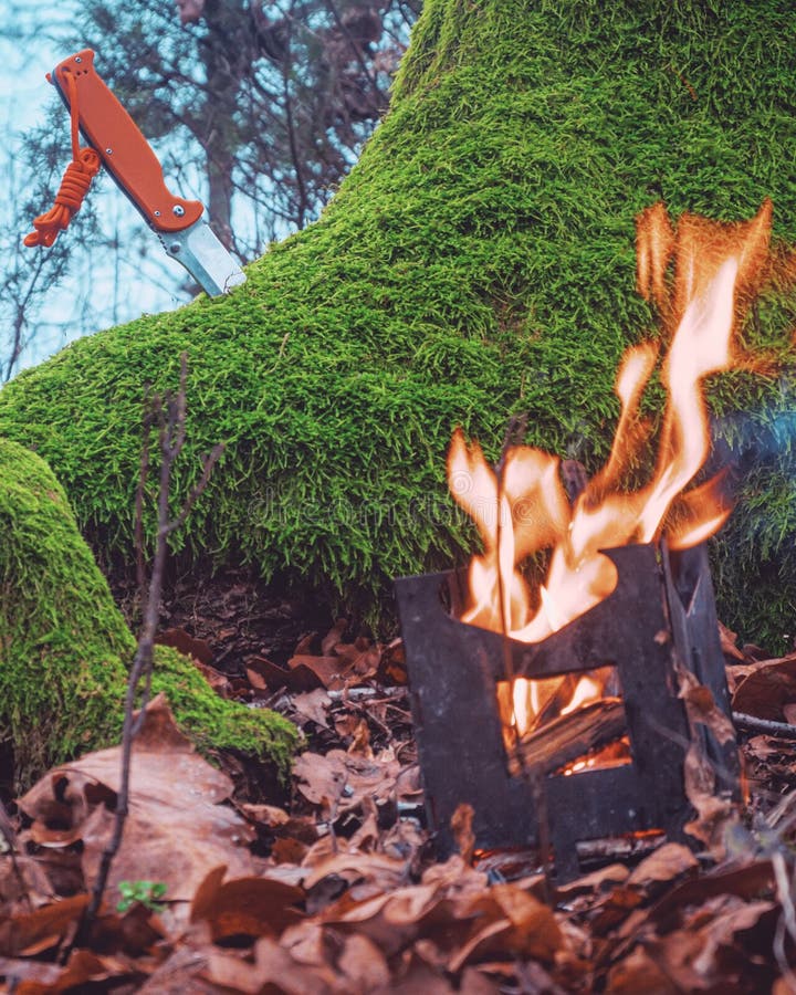 Cook on Fire while Hiking with a Backpack Stock Image - Image of ...