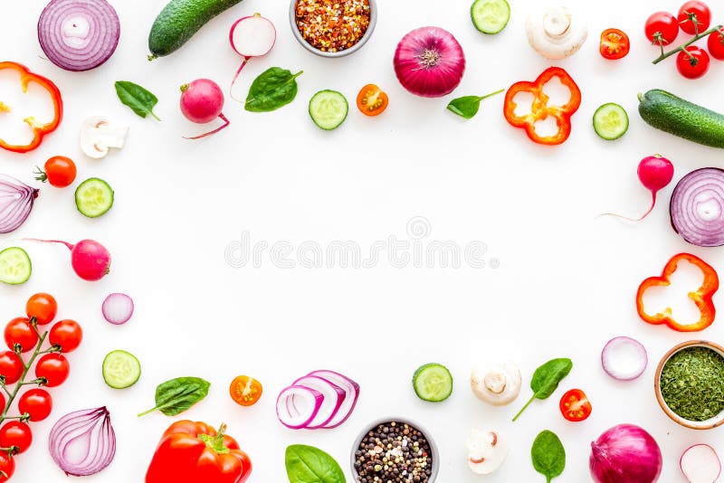 Cook Frame with Fresh Vegetables on White Background Top View Space for ...