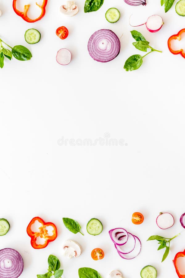 Cook Frame with Fresh Vegetables on White Background Top View Space for ...