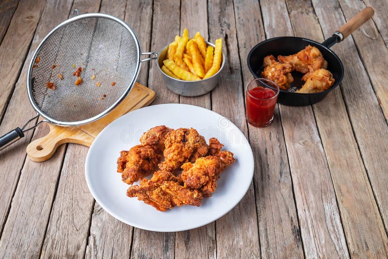 Cook Fried Chicken on the Table in the Kitchen Stock Image - Image of ...