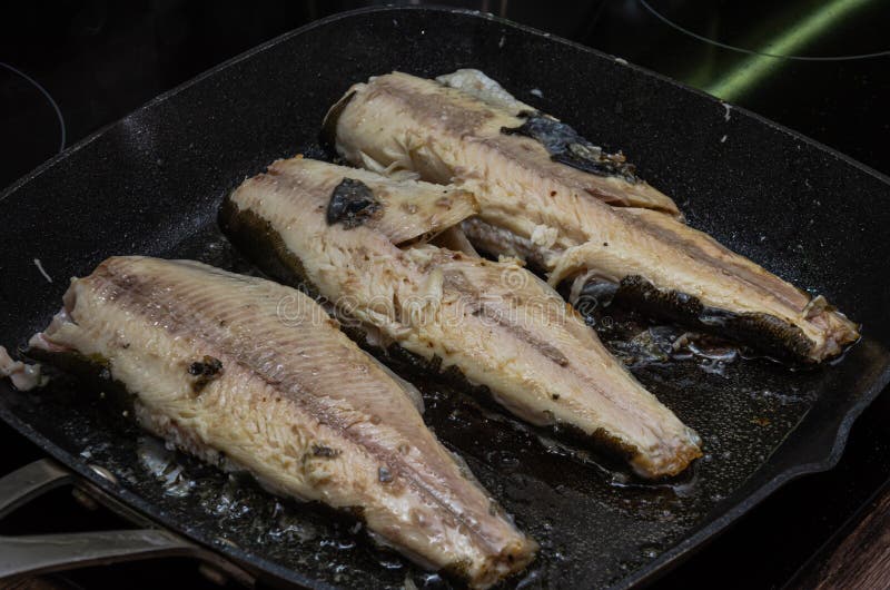 The Cook Fries Rainbow Trout Fish in a Pan Stock Image - Image of ...