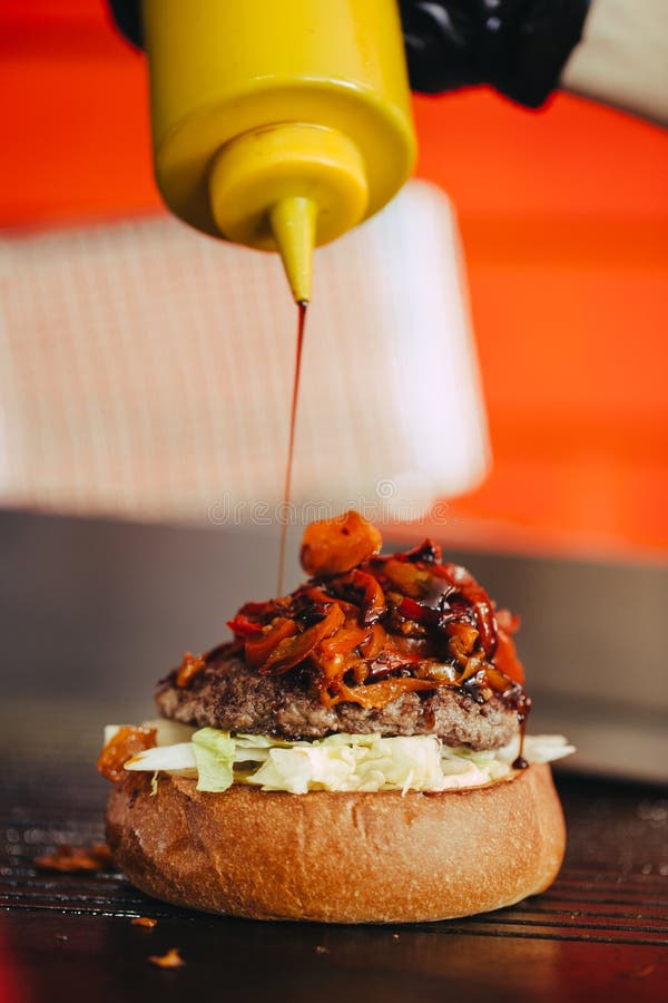 Cook Hands Preparing and Making Hamburger Stock Photo - Image of ...