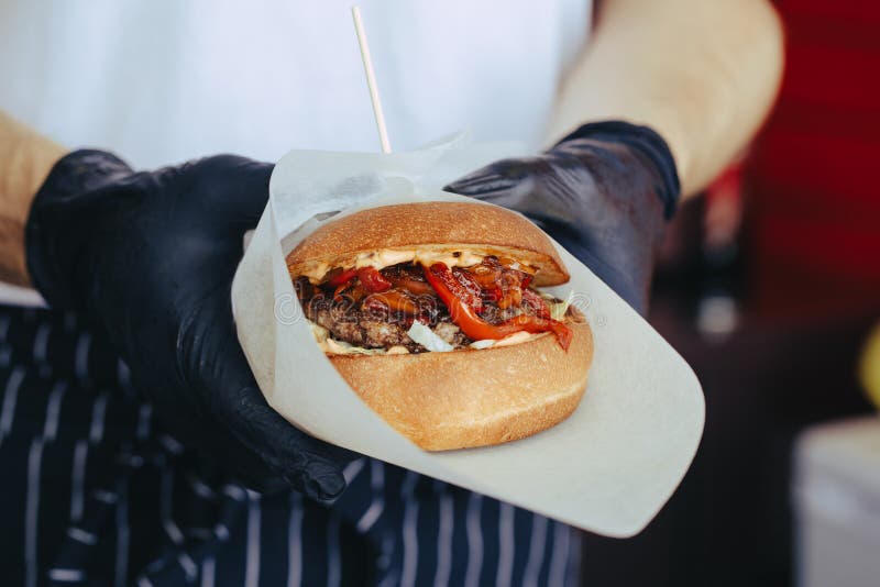 Cook Hands Preparing and Making Hamburger Stock Image - Image of green ...