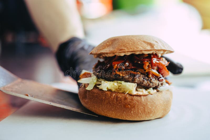 Cook Hands Preparing and Making Hamburger Stock Image - Image of fresh ...