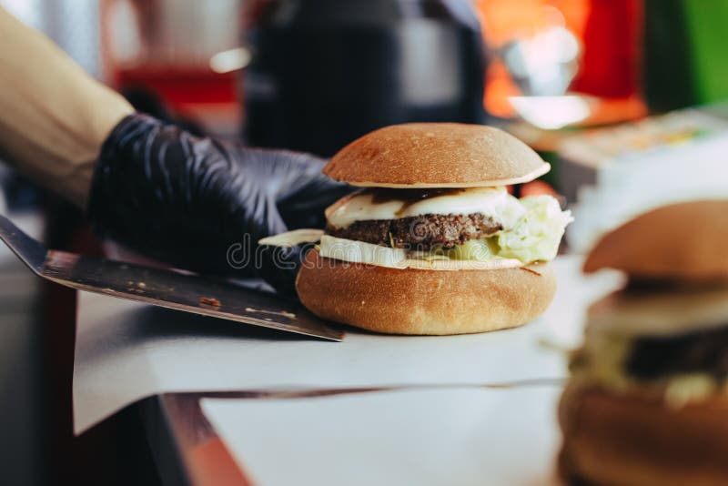 Cook Hands Preparing and Making Hamburger Stock Image - Image of ...