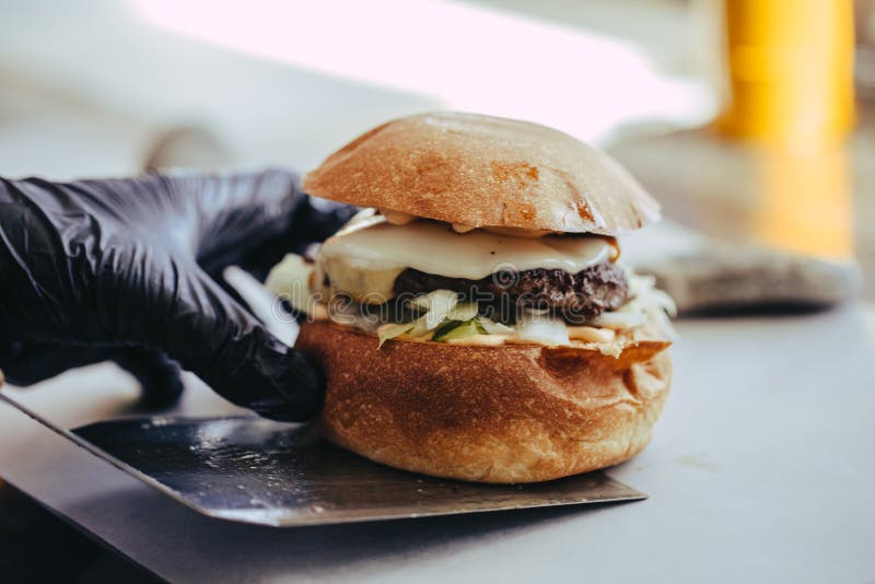 Cook Hands Preparing and Making Hamburger Stock Image - Image of ...