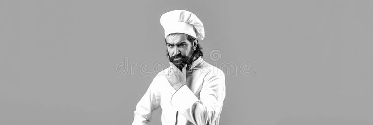Cook Hat. Serious Cook in White Uniform, Chef Hat. Portrait of a ...