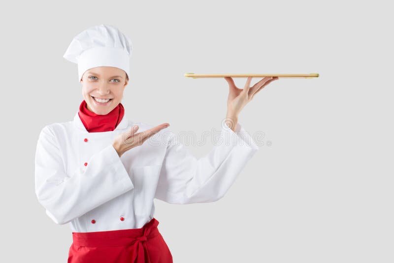 Cook Holds in One Hand a Tray Stock Image - Image of cooking, food ...