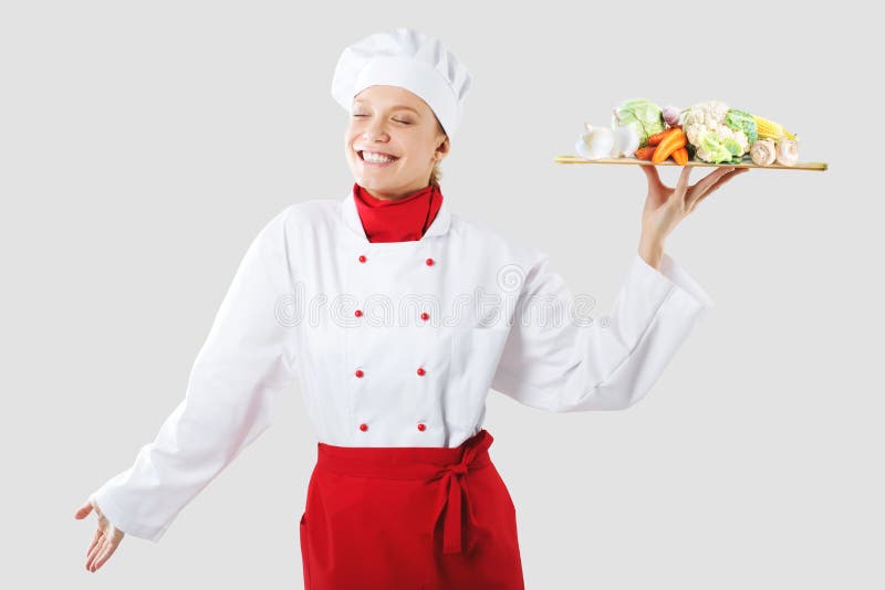 Cook Holds in One Hand a Wooden Tray. Stock Photo - Image of person ...