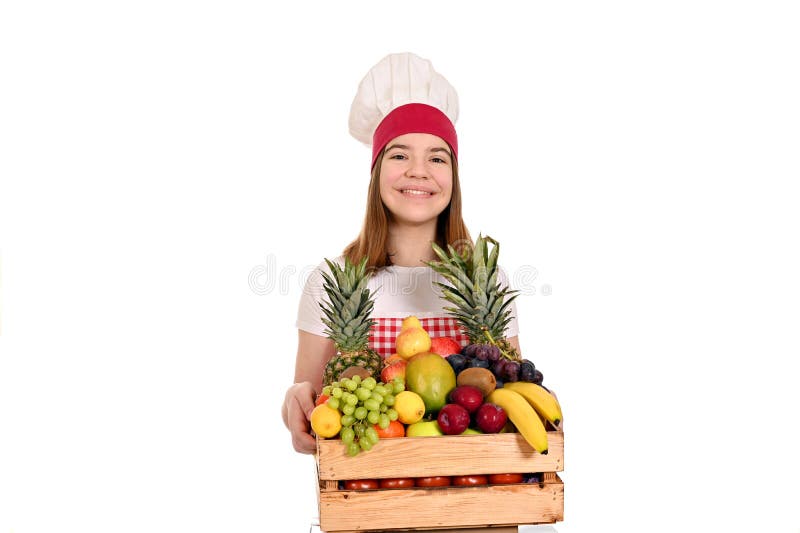 Cook Holds a Wooden Crate with Fruit Stock Photo - Image of fresh ...