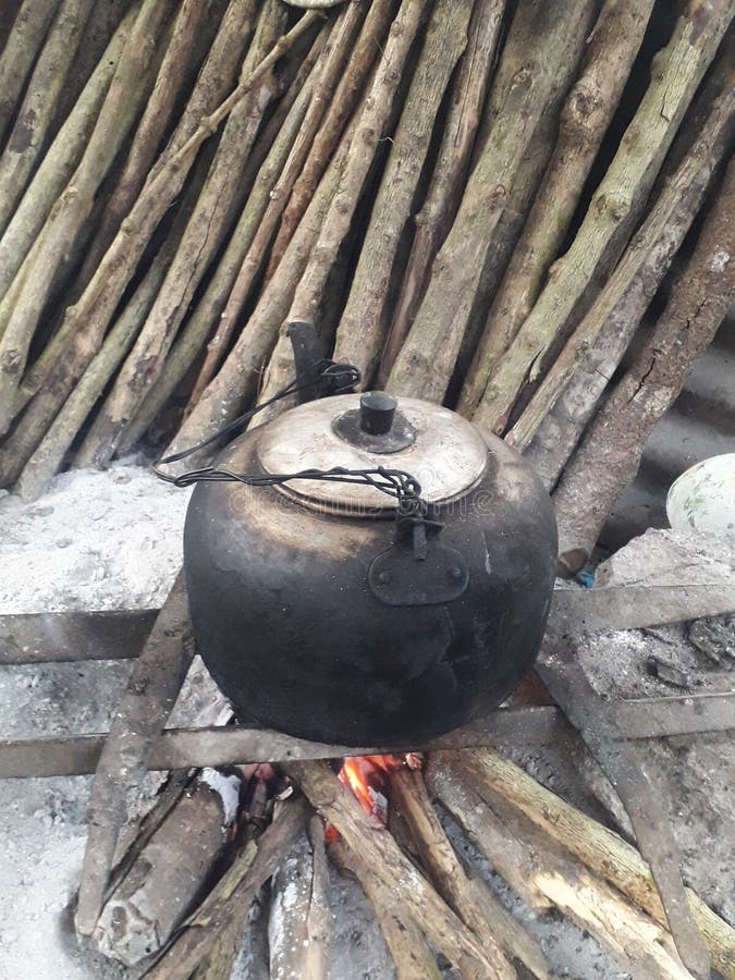 Cook Hot Water Using Wood Fuel Stock Photo - Image of close, autumn ...