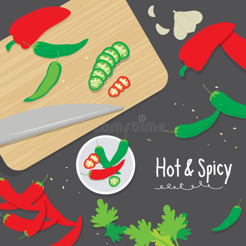 Cook Ingredient Vegetable Spicy Slice Chili Pepper Cartoon Vector Stock ...