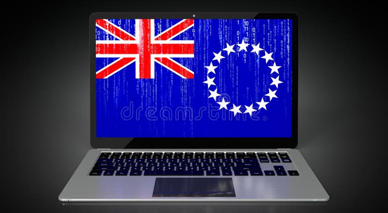 Cook Islands - Country Flag and Binary Code on Laptop Screen Stock ...