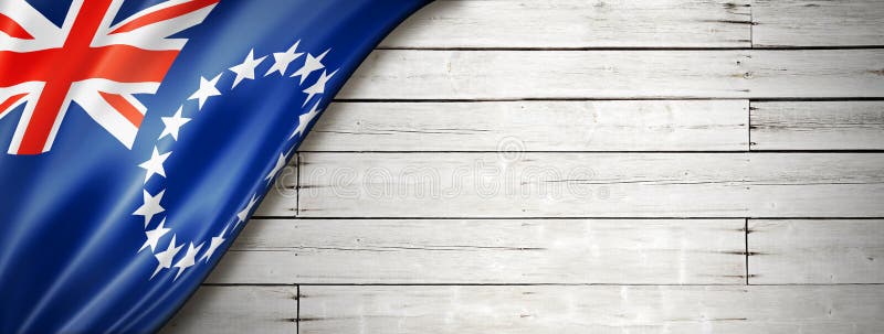 Cook Islands Flag on Old White Wall Banner Stock Photo - Image of satin ...