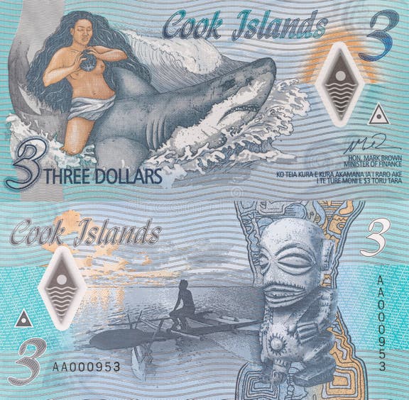 Cook Islands Three Dollar Banknote Both Front and Back Sides Stock ...