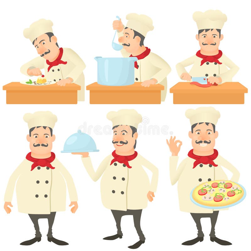 Cook Kitchener Concept Set, Cartoon Style Stock Vector - Illustration ...