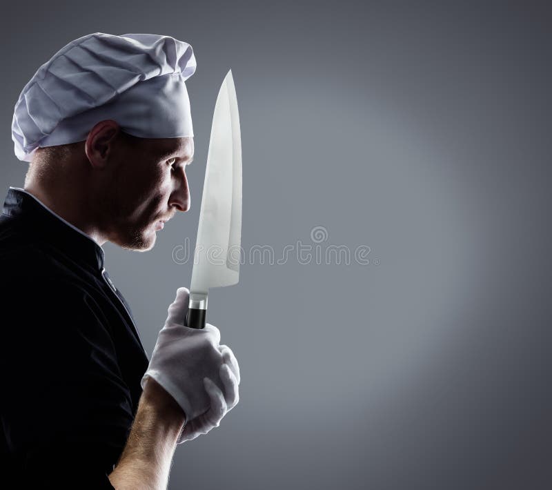 Cook with Knife. 3D Rendering and Photo. High Resolution. Stock Image ...