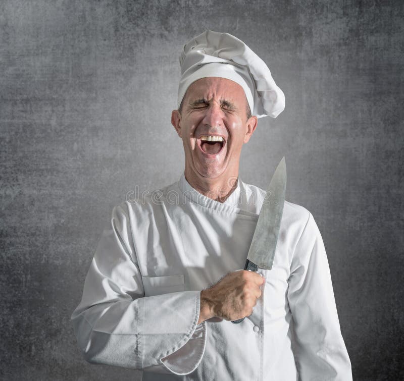 Cook Laughing with a Knife in Hand Stock Image - Image of person ...