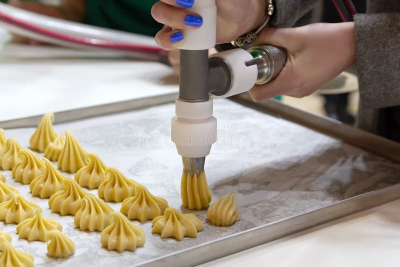 The Cook Makes a Custard Cream on a Confectionery Workshop Stock Photo ...