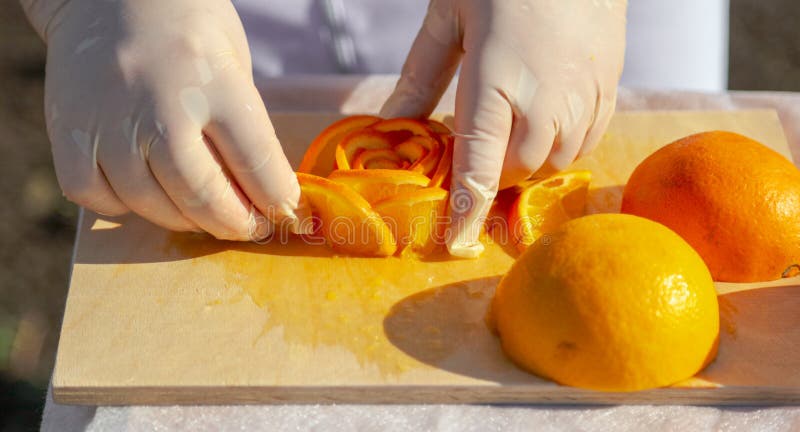 The Cook Makes a Decoration of Orange Stock Image - Image of dessert ...