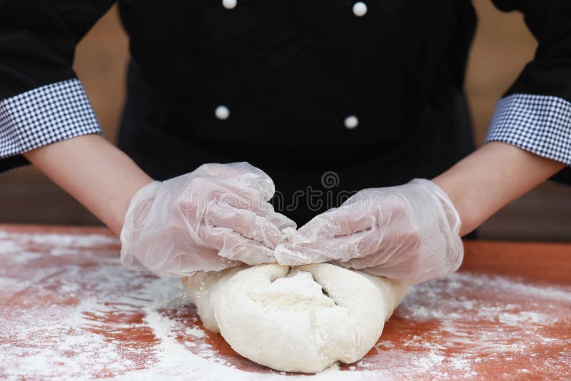 The Cook Makes Flour for Baking on the Table Stock Image - Image of ...