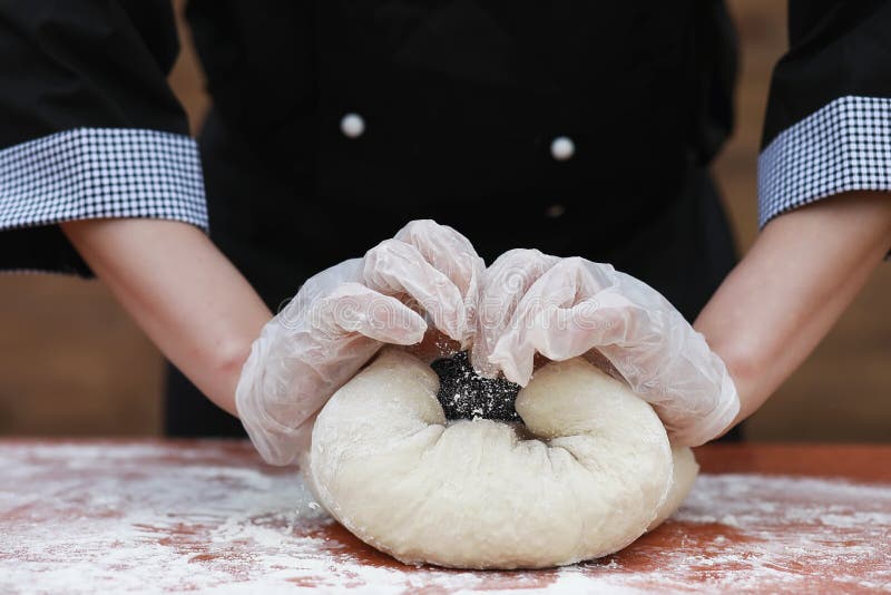 The Cook Makes Flour for Baking on the Table Stock Photo - Image of ...