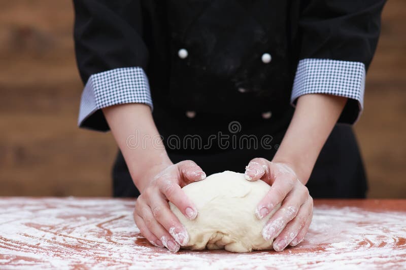 The Cook Makes Flour for Baking on the Table Stock Image - Image of ...