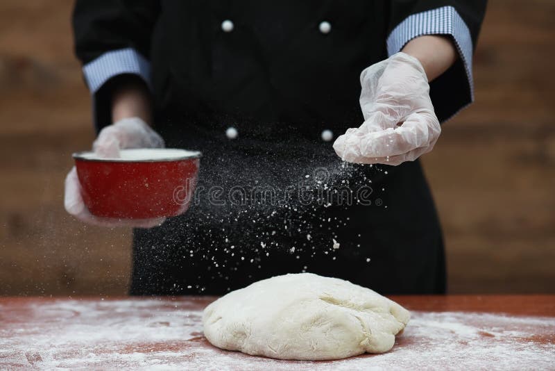 The Cook Makes Flour for Baking on the Table Stock Image - Image of ...