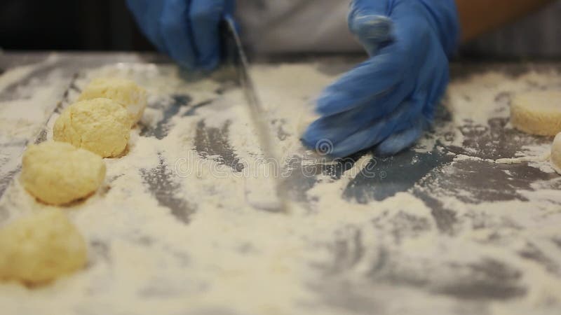 Kitchen Worker Cooking Cheesecakes with Cottage Cheese Stock Footage ...