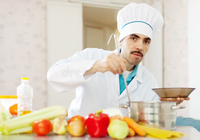 Cook Man Cooking Vegetarian Lunch Stock Image - Image of mediterranean ...
