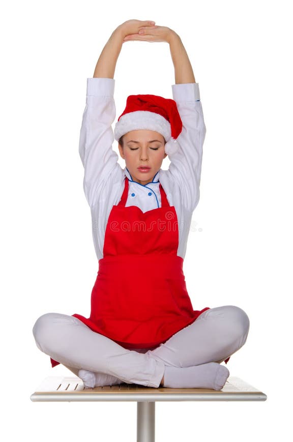 Cook Meditating in a Red Apron and Cap Stock Image - Image of ...