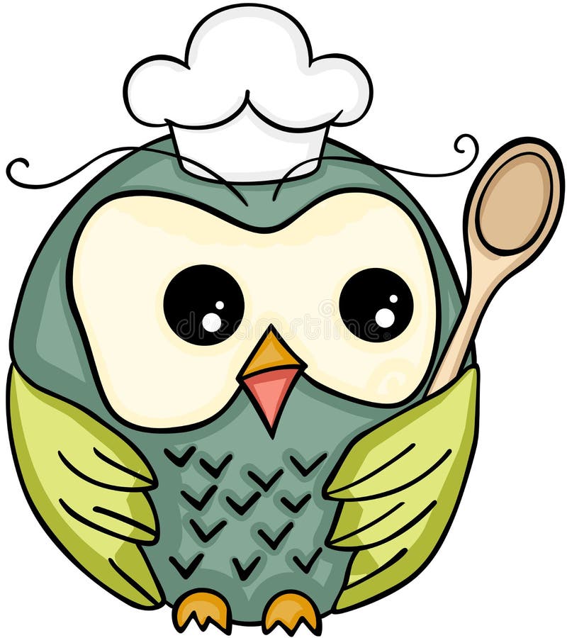Cook owl with wooden spoon stock vector. Illustration of cook - 100796469