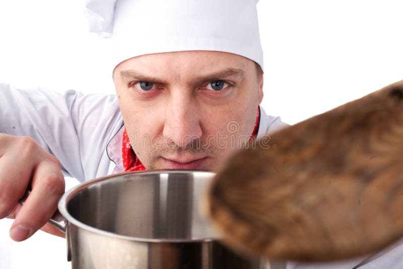 Cook with pan stock image. Image of isolated, caucasian - 30748697
