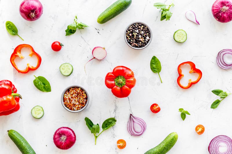 Cook Pattern with Fresh Vegetables on Marble Background Top View Stock ...