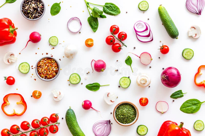 Cook Pattern with Fresh Vegetables on White Background Top View Stock ...