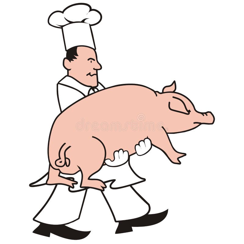 Cook and Pig, Man Carries a Pig, Cartoon, Vector Illustration Stock ...