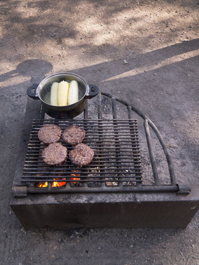 Cook Pot Over Open Campfire Stock Photo - Image of patties, cook: 32491168