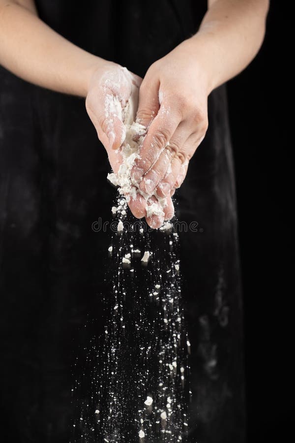 Cook Pouring Wheat White Flour, Hands Close-up Stock Photo - Image of ...