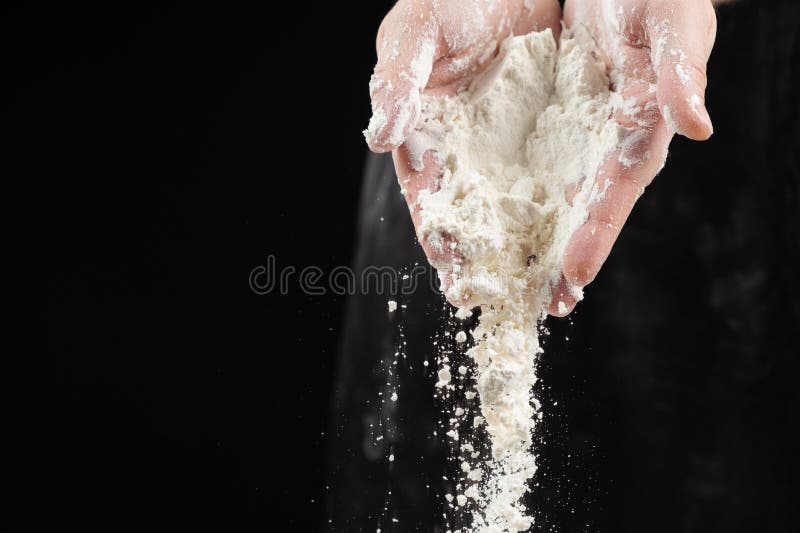 Cook Pouring Wheat White Flour, Hands Close-up, Copy Place for Text ...